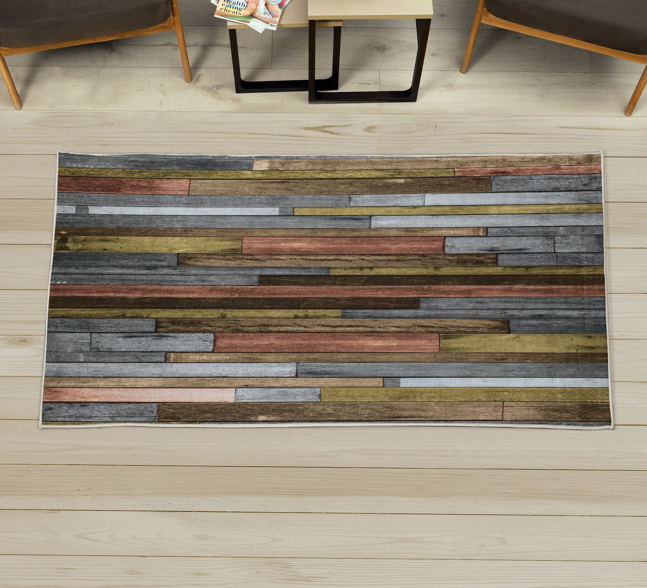 Wooden Print Decorative Rug, Old Hardwood Floor Plank Grunge Lodge ...