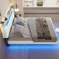 LED Floating Bed Frame Queen Size PU Upholstered Platform Bed with ...
