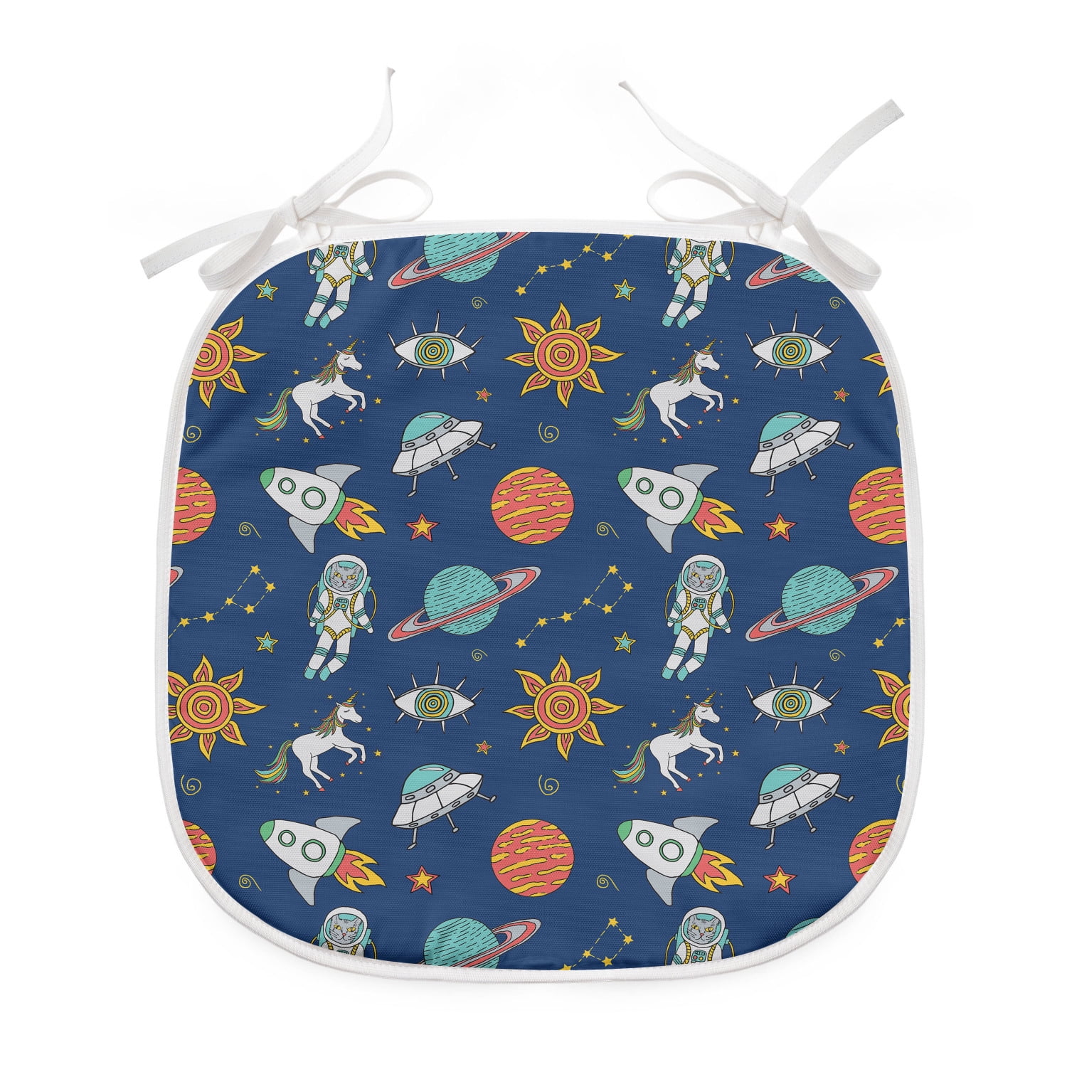 Outer Space Dining Chair Pad, Print of Unicorn Along Planets UFO ...