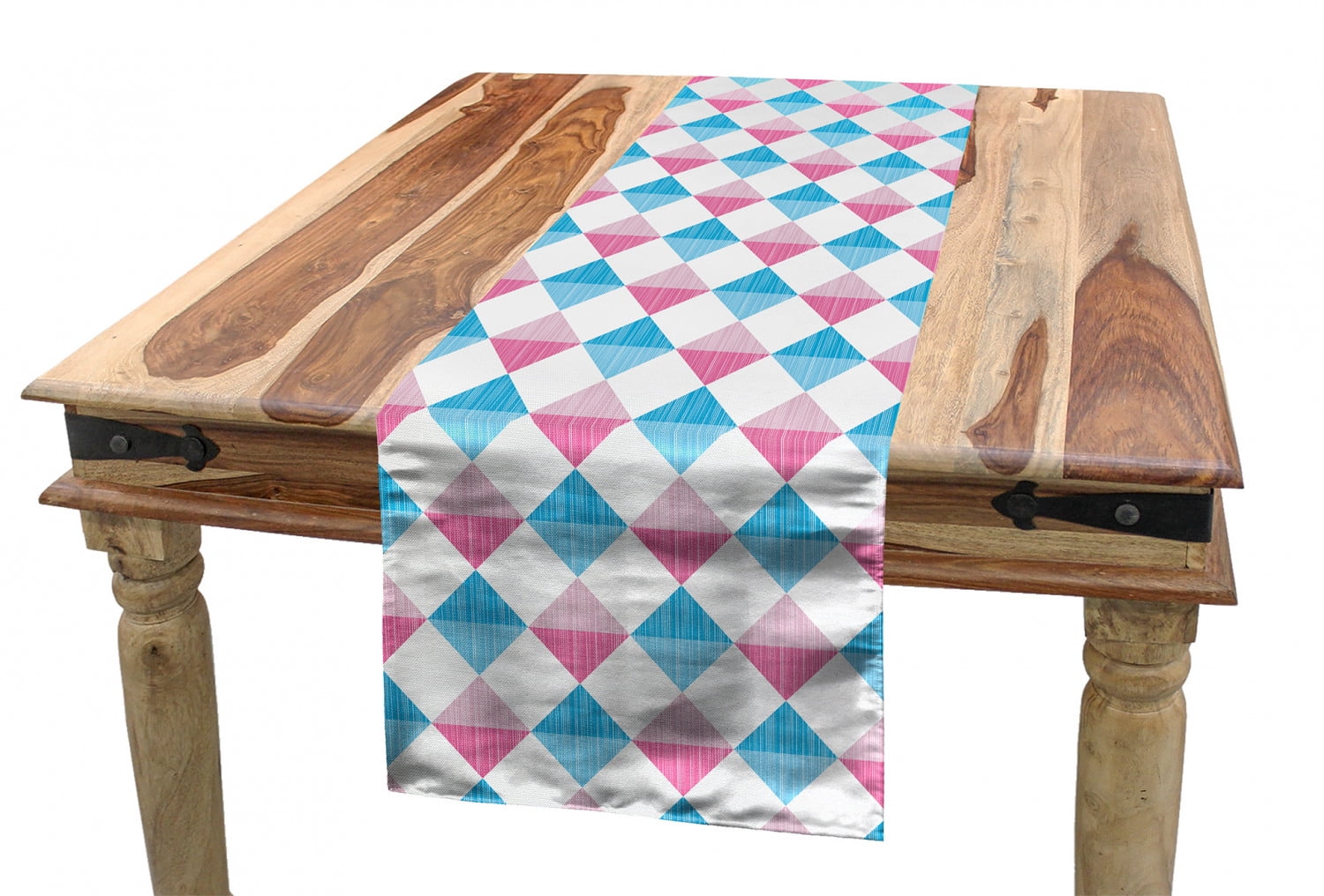 Geometric Table Runner, Diagonal Checkered Squares with Vertical ...