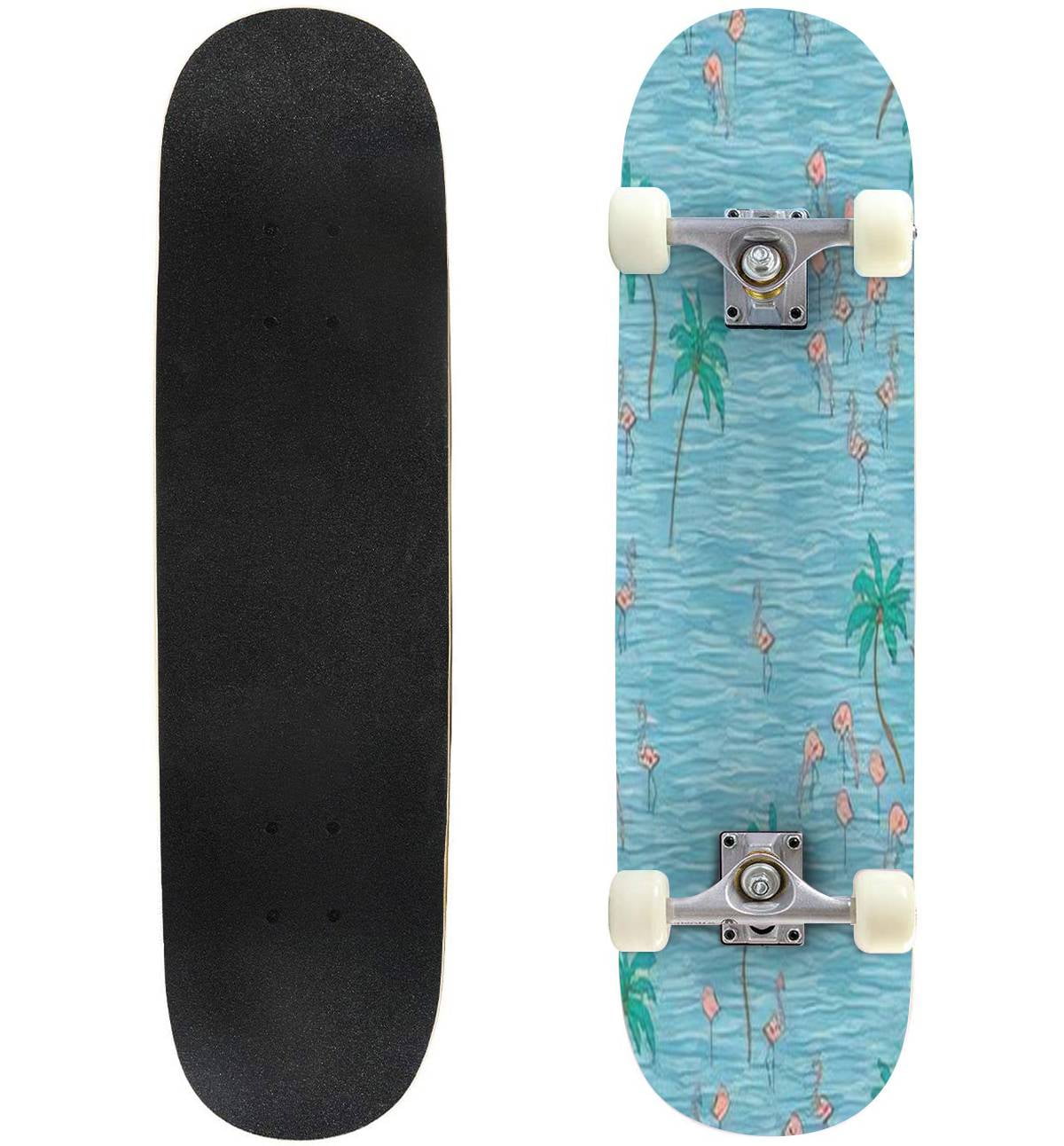 Hand drawn seamless pattern with cute tiny flamingos Outdoor Skateboard ...