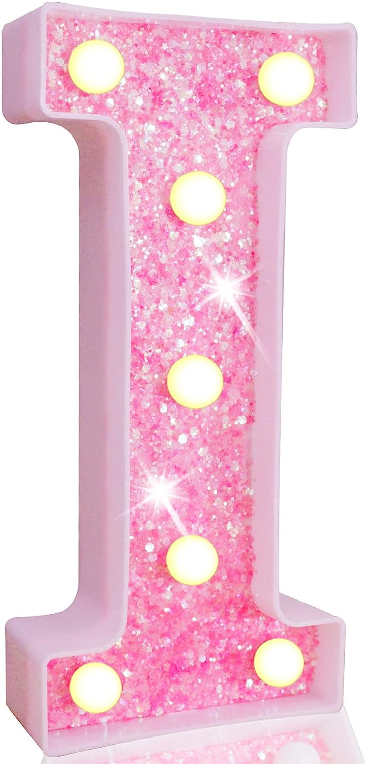 LED Marquee Letter Lights, Light Up Pink Letters Glitter Alphabet Letter Sign Battery Powered ...