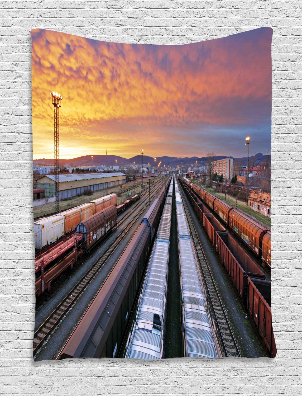 Train Track Tapestry, Cargo Railroad Industry Themed Photo at Station ...