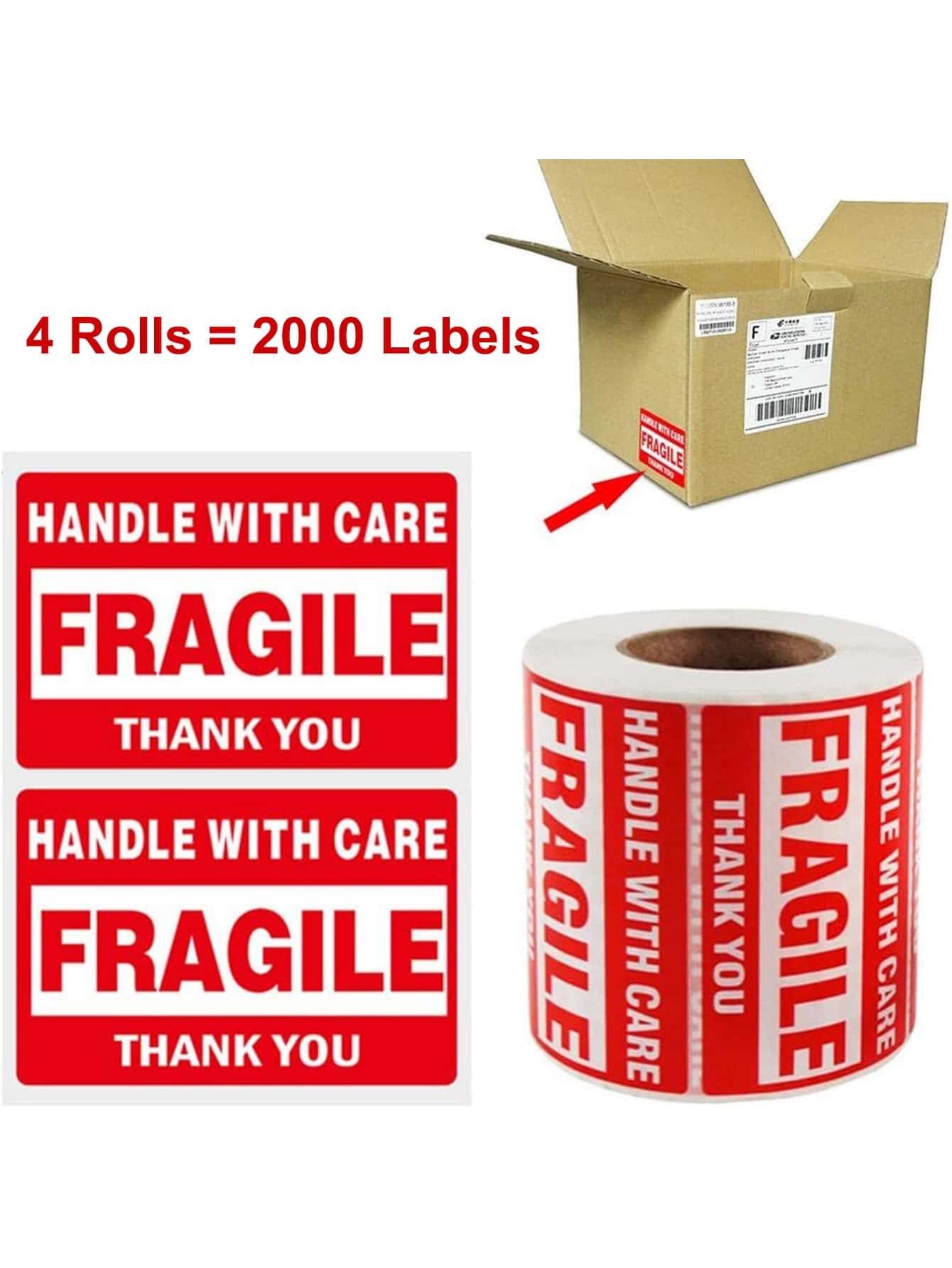 Warning Fragile Tape, 3" X 2" Fragile Handle with Care Warning Stickers ...