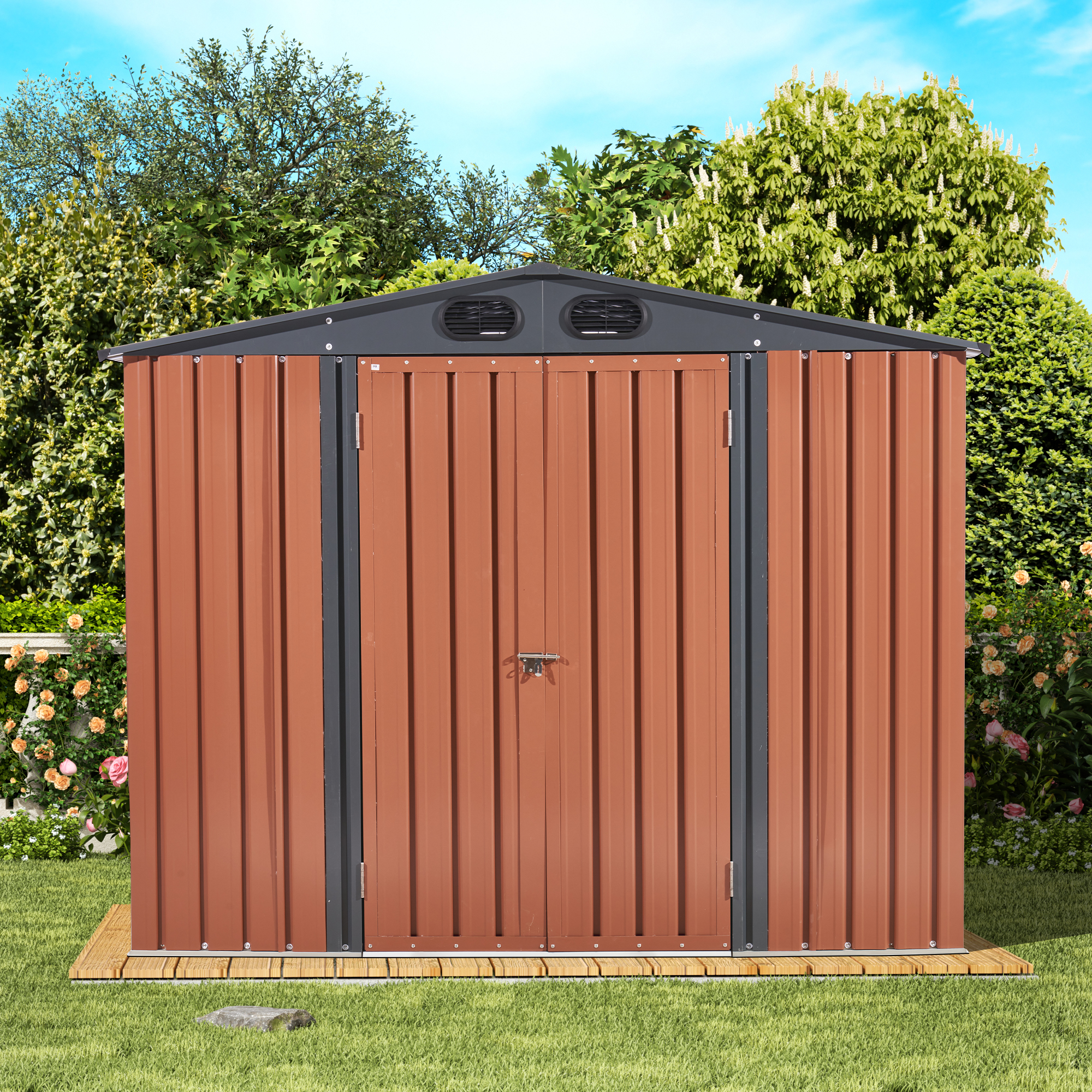 Clearance! 8 x 6 FT Storage Shed, Outdoor Galvanized Steel Shed ...