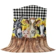 Farm Animal Fleece Throw Blanket Farmhouse Donkey Pig Cow Sunflower ...