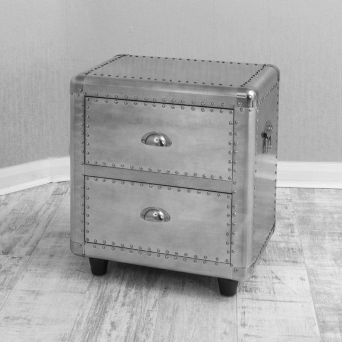 Aviator Aluminum Studded 2 Drawer Bedside Cabinet - Aviator Bedside ...