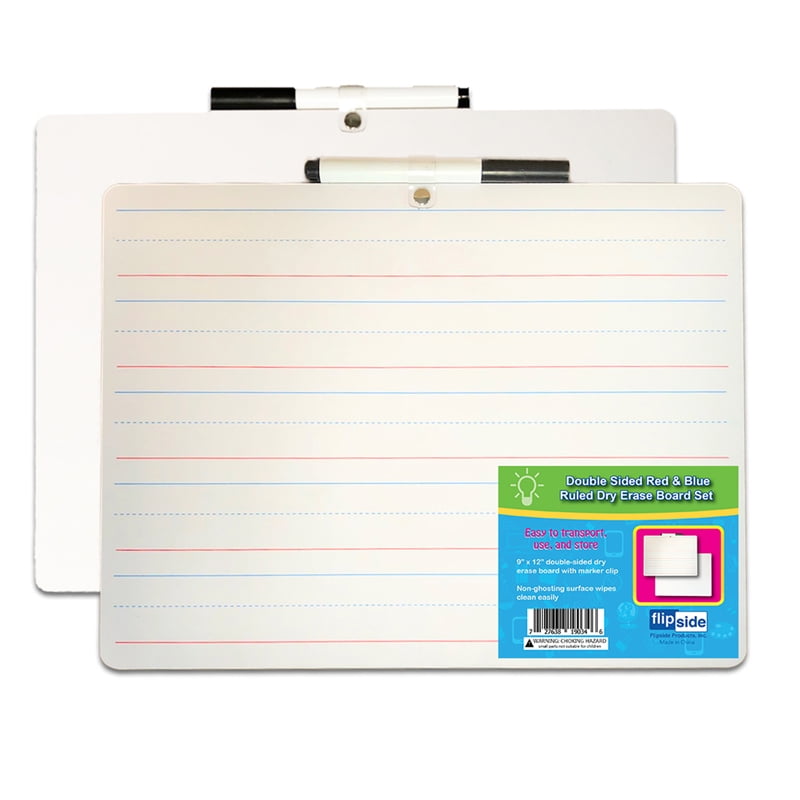 Two-Sided Primary Ruled/Blank Dry Erase Board with Attached Marker, 9 ...