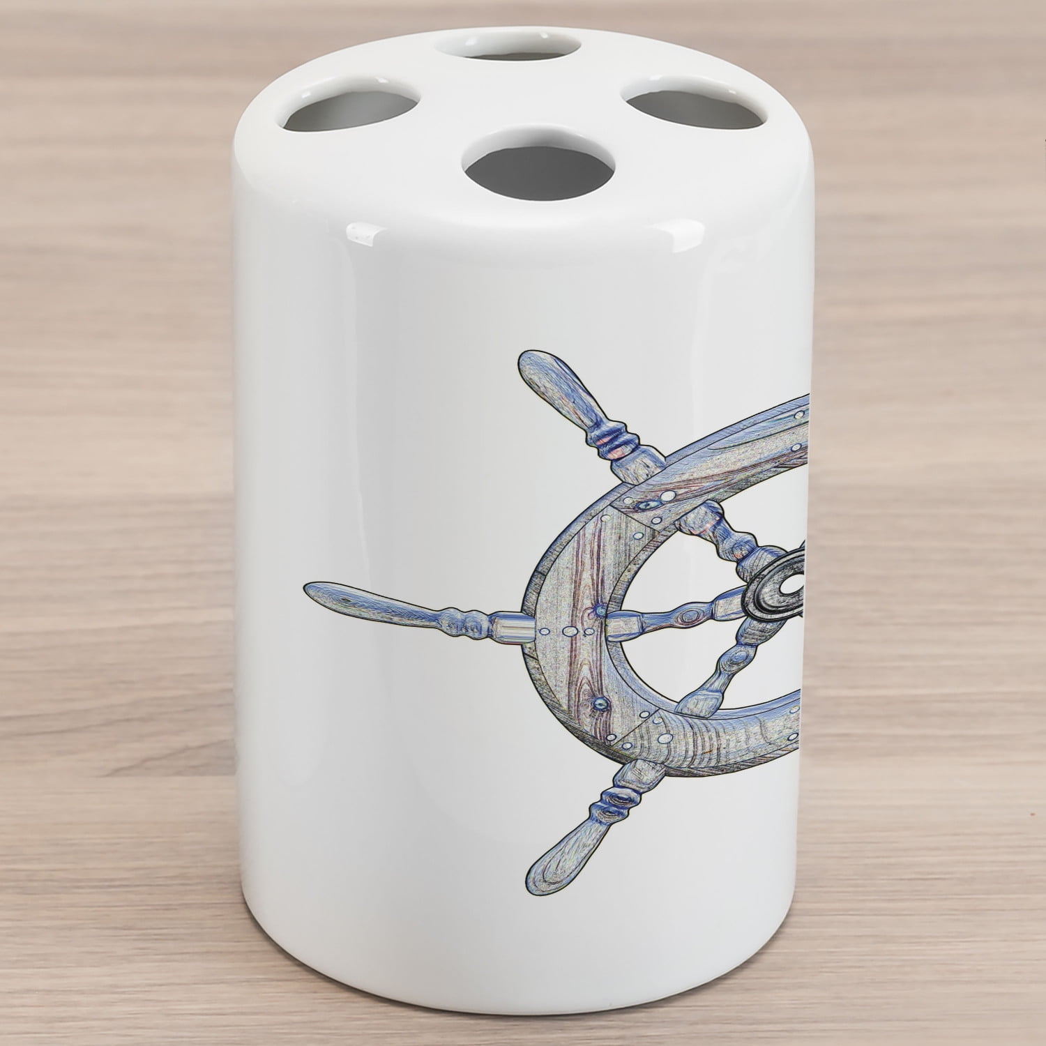 Nautical Ceramic Toothbrush Holder, Illustration of a Wooden Ship Wheel ...