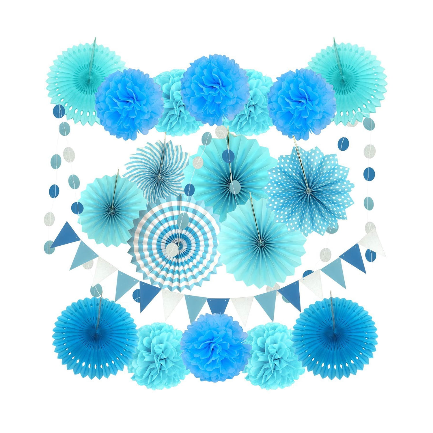 Fiesta Party Decorations, 20PCS Paper Fan Flower Pom Poms Garland for ...