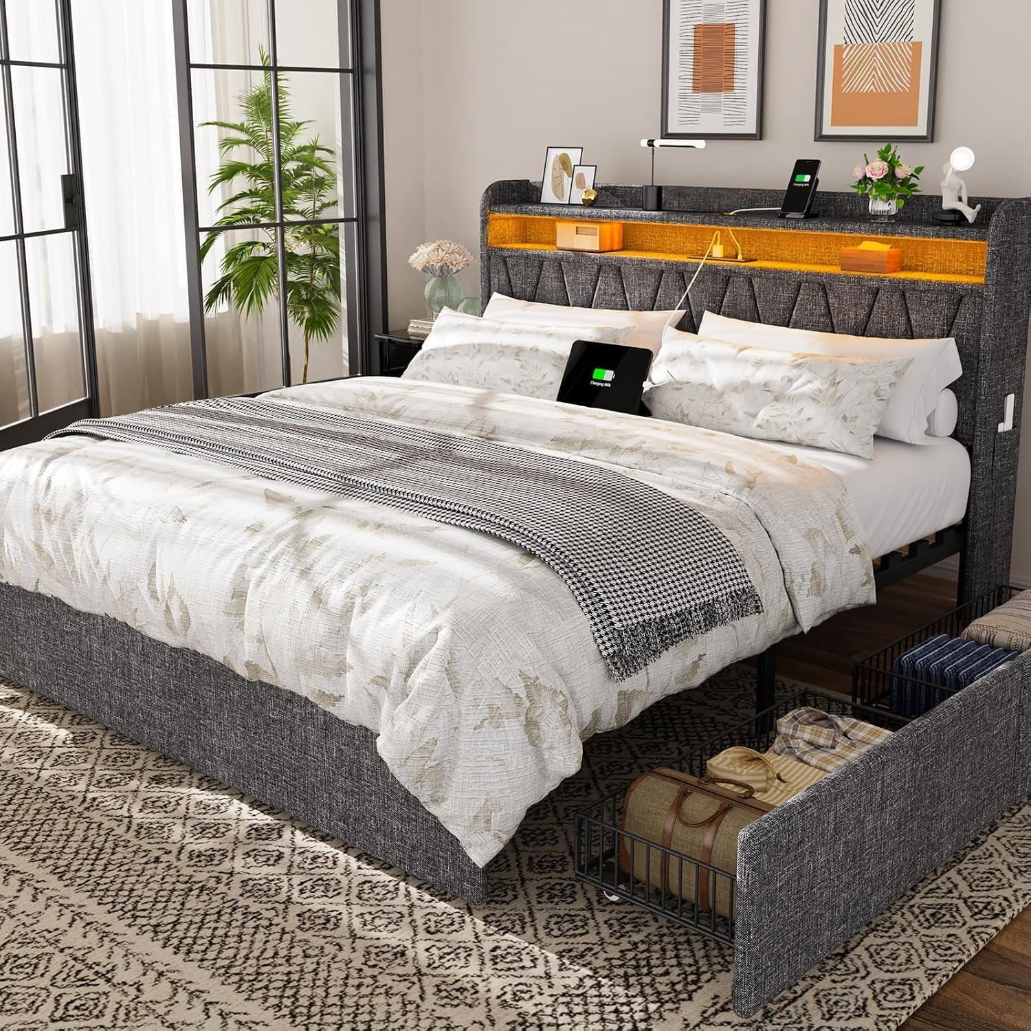 Click here for Easycom King Size Bed Frame With 4 Storage Drawers... prices