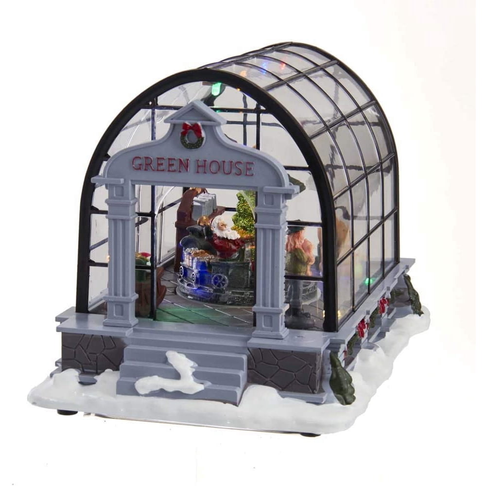 Kurt Adler 5.5-Inch Battery-Operated LED Musical Green House and Santa ...