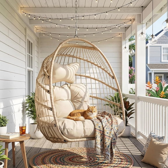 Outdoor Hanging Egg Chair Without Stand, Patio Wicker Swing Egg Basket ...