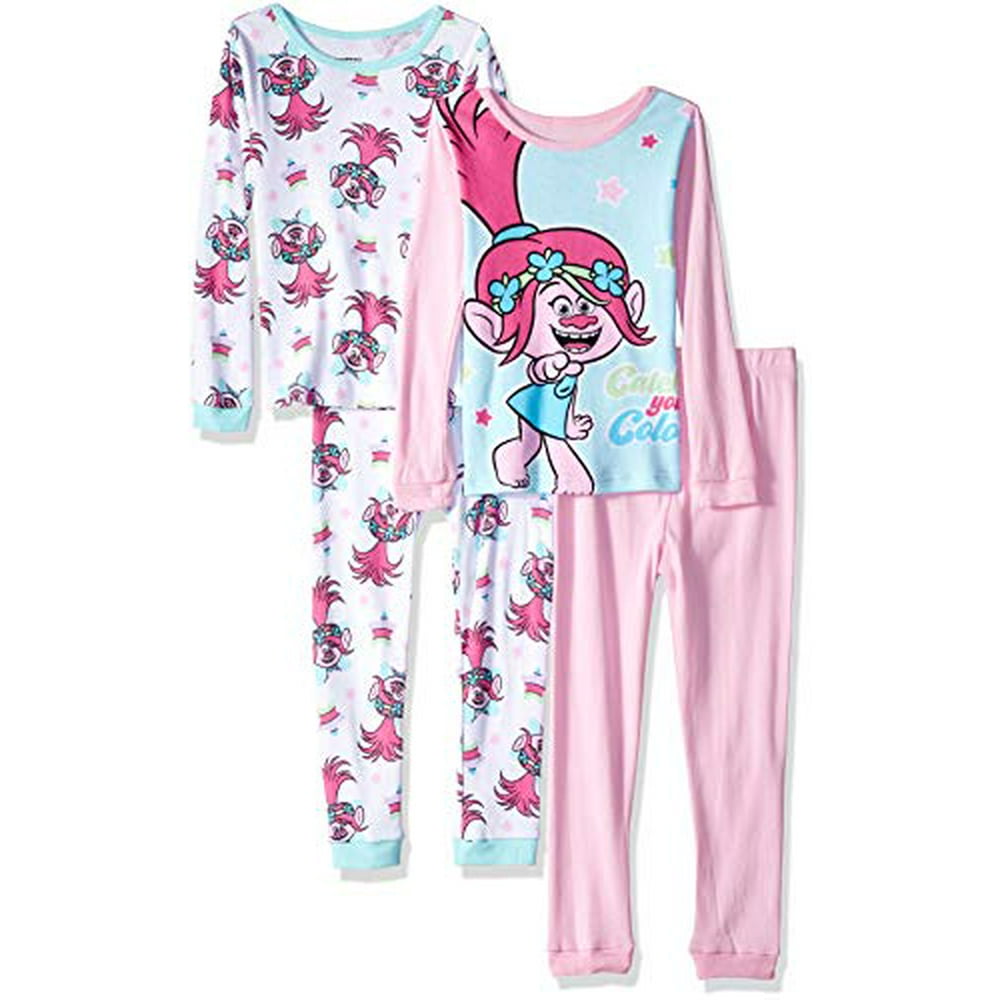 Trolls - DreamWorks Girls' Little Trolls 4-Piece Cotton Pajama Set ...