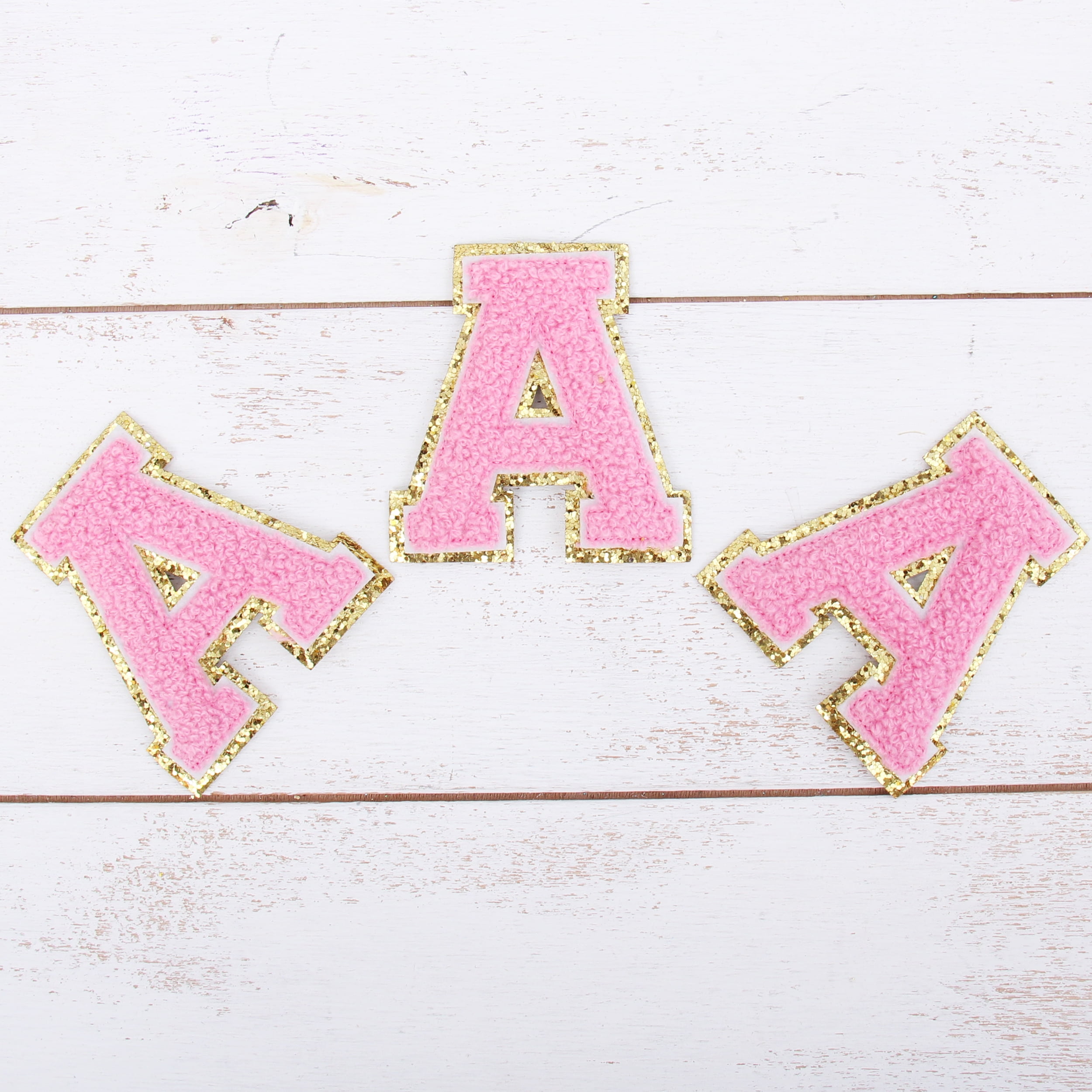 3 Pack Chenille Iron On Glitter Varsity Letter "A" Patches - Pink ...