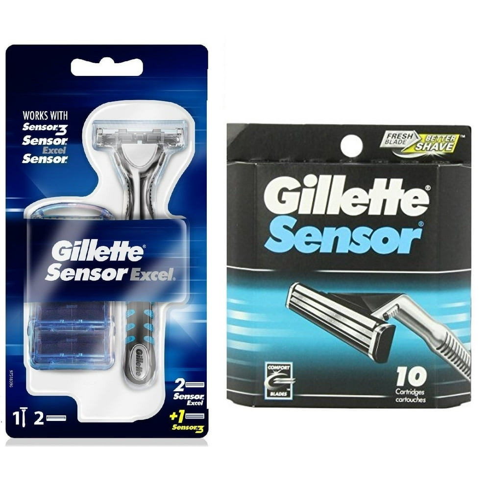 Gillette Sensor Excel Razor w/ 3 Cartridges + Gillette Sensor 10 Ct ...