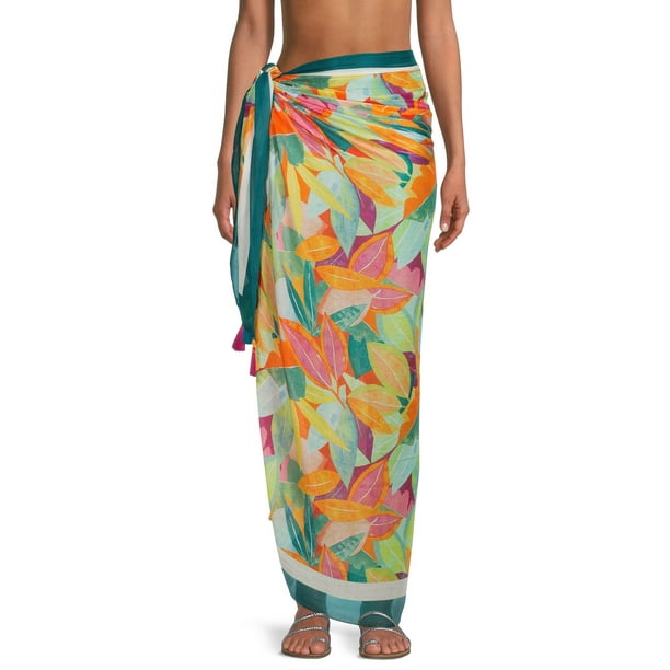 Time & Tru Women's Pareo Swimwear Cover-up, Multi-use Wrap, Beach Wrap ...