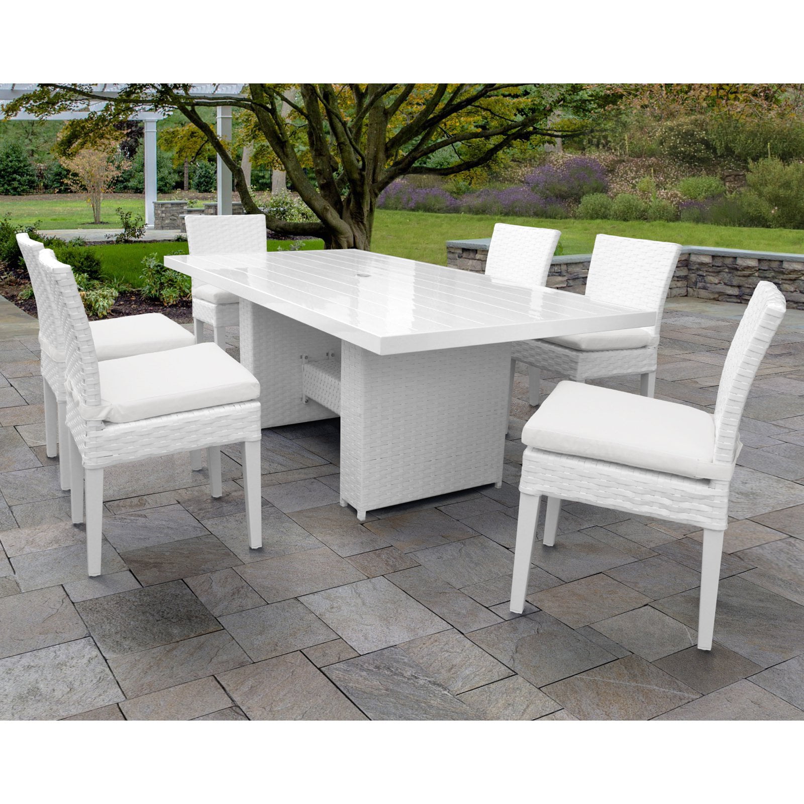 Miami Rectangular Outdoor Patio Dining Table with 6 Armless Chairs ...