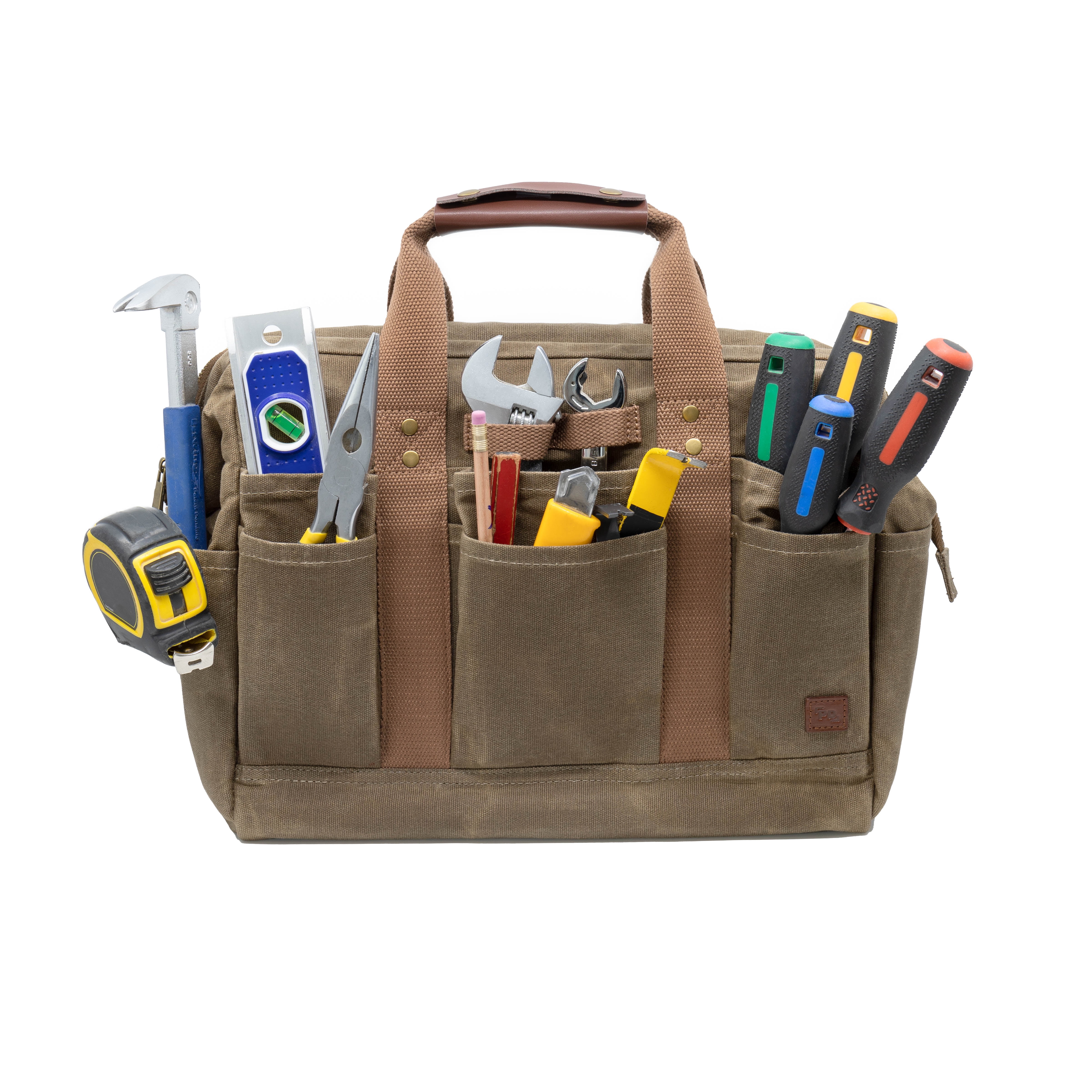 Precision Defined Canvas Tool Bag 14-Inch, Classic Brown, 22 Pockets ...