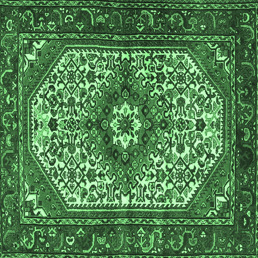 Ahgly Company Indoor Square Medallion Emerald Green Traditional Area ...