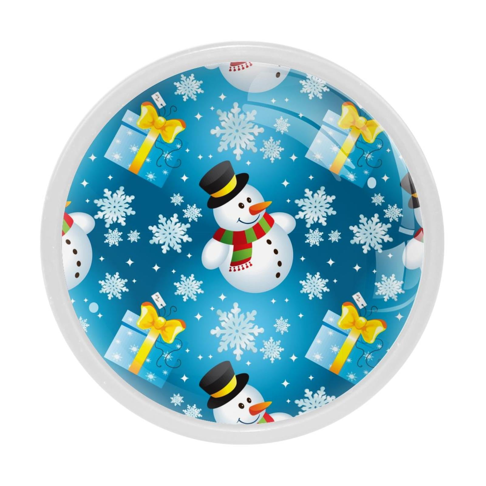 4 Pcs Snowman with Gift Blue Knobs for Kitchen Cabinet Cupboard Dresser Bookcase Drawer Pulls ...
