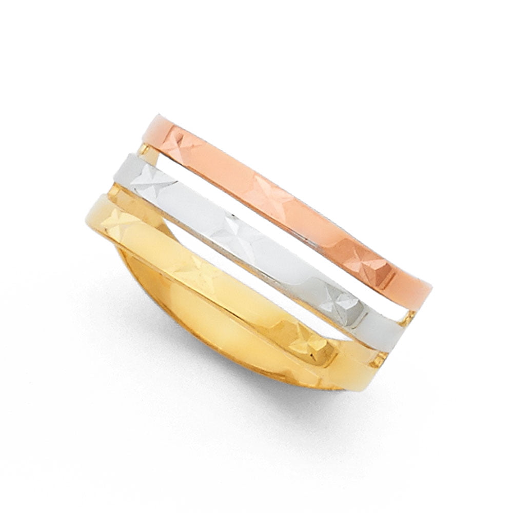 Solid 14k White Yellow and Rose Three Color Gold Semanario Ring Size 8. ...