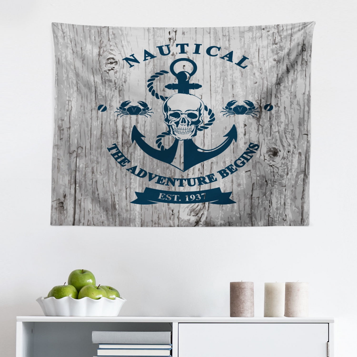 Anchor Tapestry, Anchors and Colored Hearts Sailor Holiday Escape Seaside Explore Life, Fabric ...