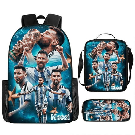 Football Star Messi Printed Backpack Three-piece Set Children's ...