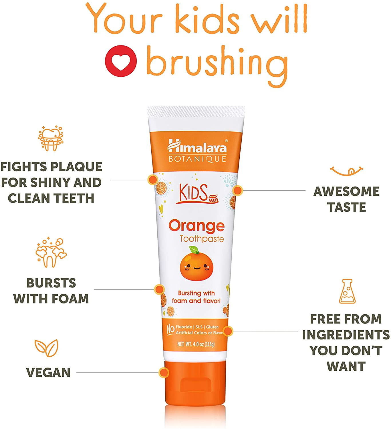 Himalaya Botanique Kids Toothpaste, Orange Flavor to Reduce Plaque and ...