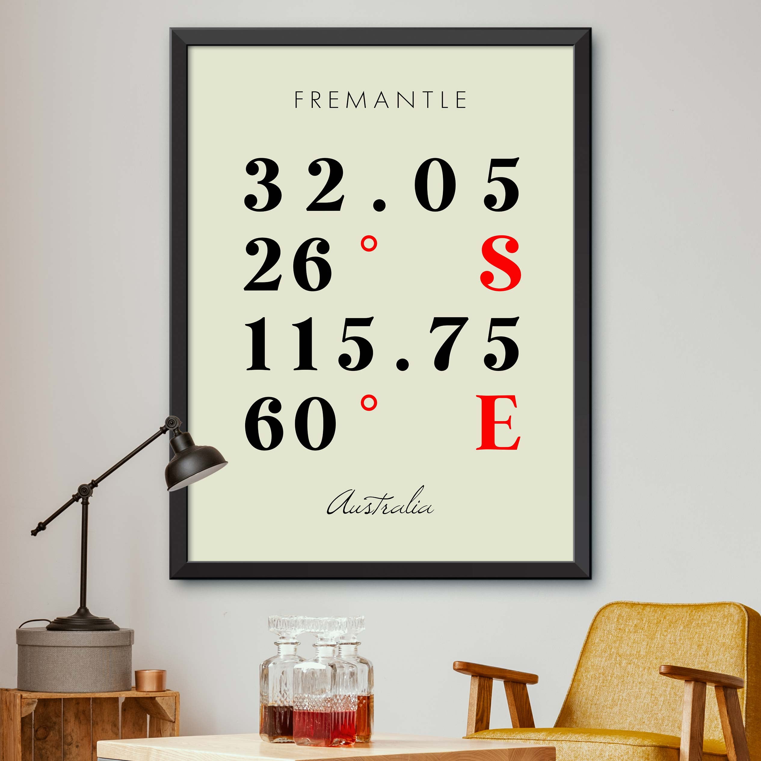 Map of Fremantle, Australia, Multiline Coordinates Colored (12x16 ...