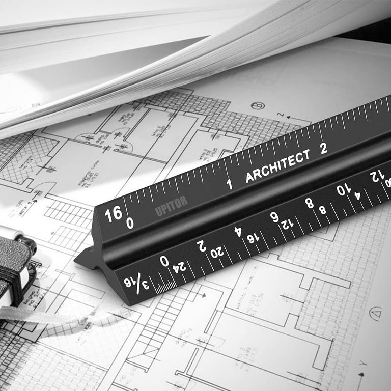 UPITOR 12 inch Architectural Triangular Scale Ruler Aluminum Drafting Tool for Architects Engineers Black Walmart
