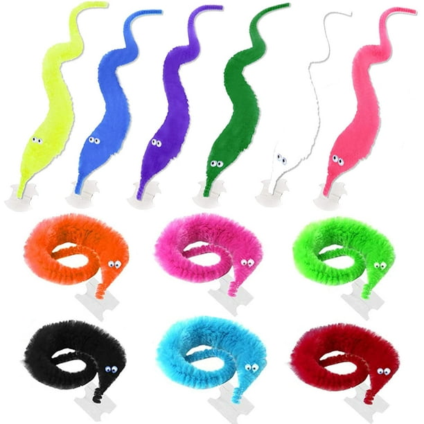 12 Pcs Magic Worm Toys Wiggly Fuzzy Worms with Invisible String Party ...