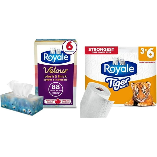 Velour 3 Ply Facial Tissues - 6 Flat Boxes, 88 Tissues Per Box & Tiger ...