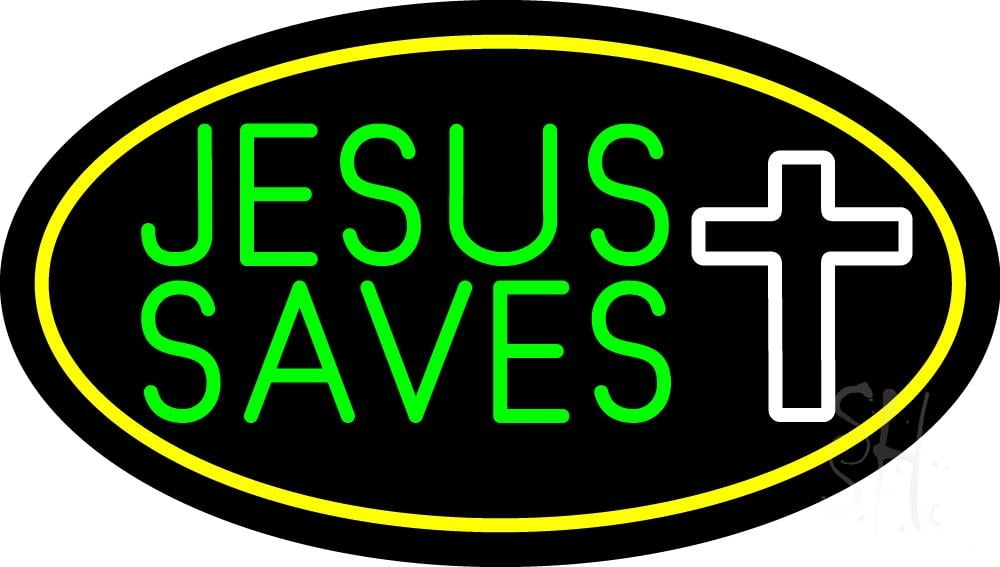 Jesus Saves White Cross With Border LED Neon Sign 20" Tall x 37" Wide ...