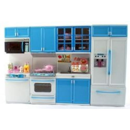 GIRL FUN TOYS Blue Deluxe Barbie Size Kitchen Set With Fridge Oven Sink ...