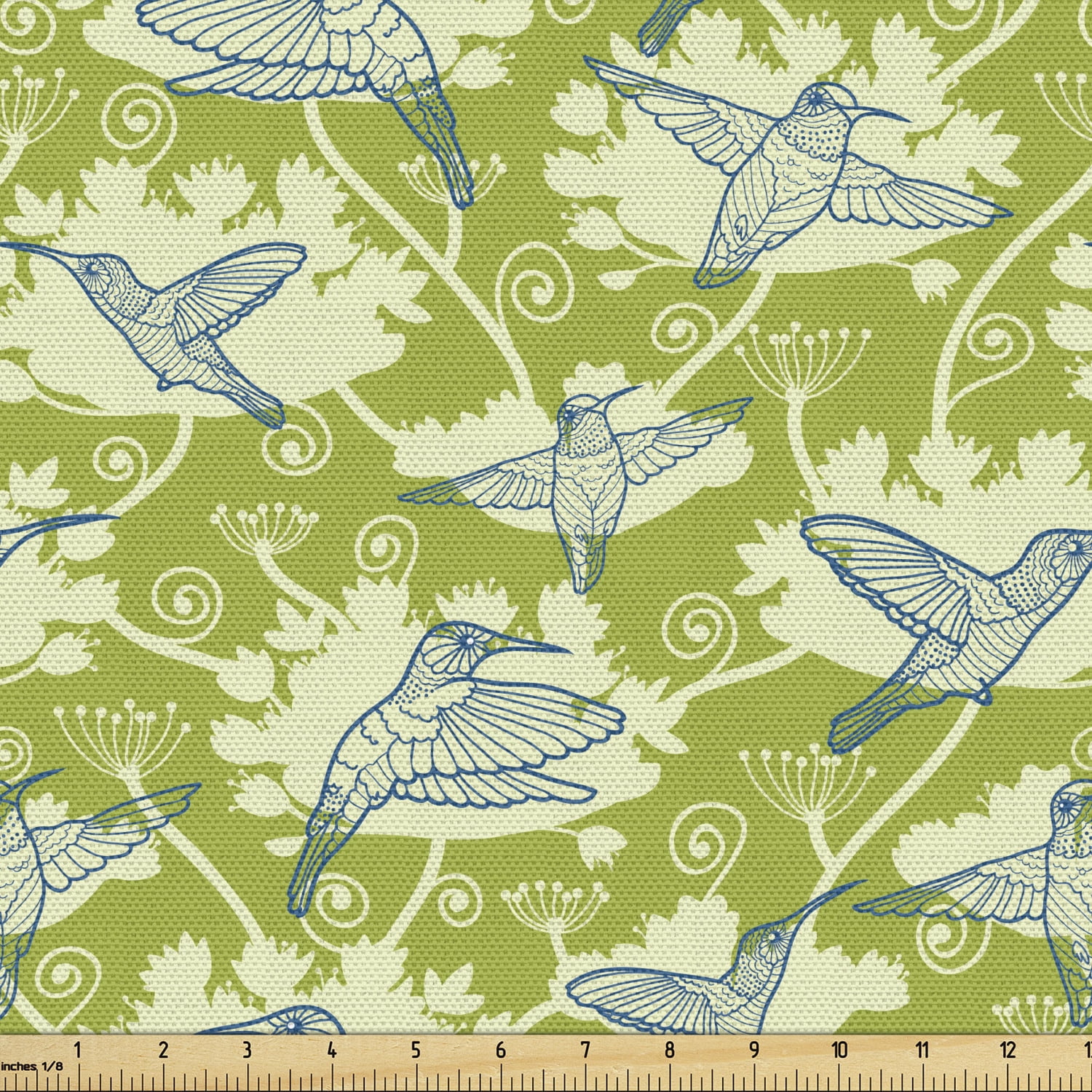 Hummingbirds Fabric by the Yard, Birds Pattern on Floral Background ...