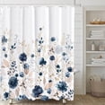 Aesthetic Navy Blue Floral Shower Curtain Sets, Watercolor Gold Flowers ...