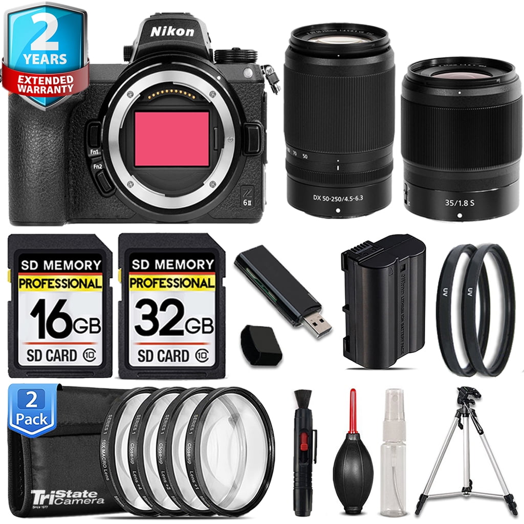 Nikon Z6 II Mirrorless Camera with 50-250mm f/4.5-6.3 VR Lens + 35mm f ...