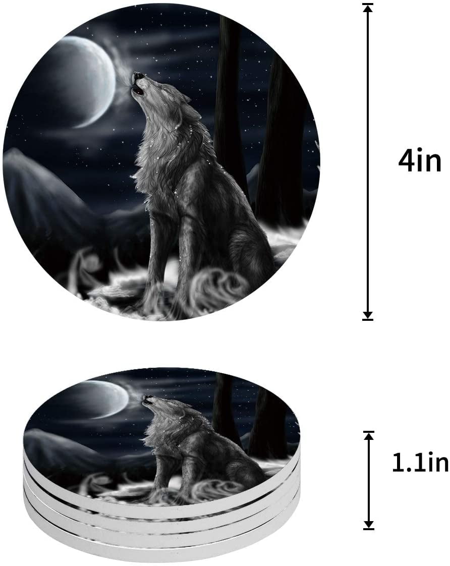 ZHANZZK Wolf Set of 6 Round Coaster for Drinks, Absorbent Ceramic Stone ...