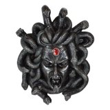 Greek Gorgon Goddess Medusa Head With Hair of Snakes And Red Gem Wall ...