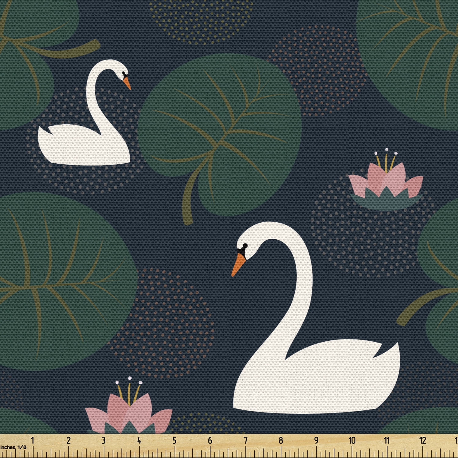 Swans Fabric by the Yard, Contemporary Pattern of Swimming Bird Blush ...