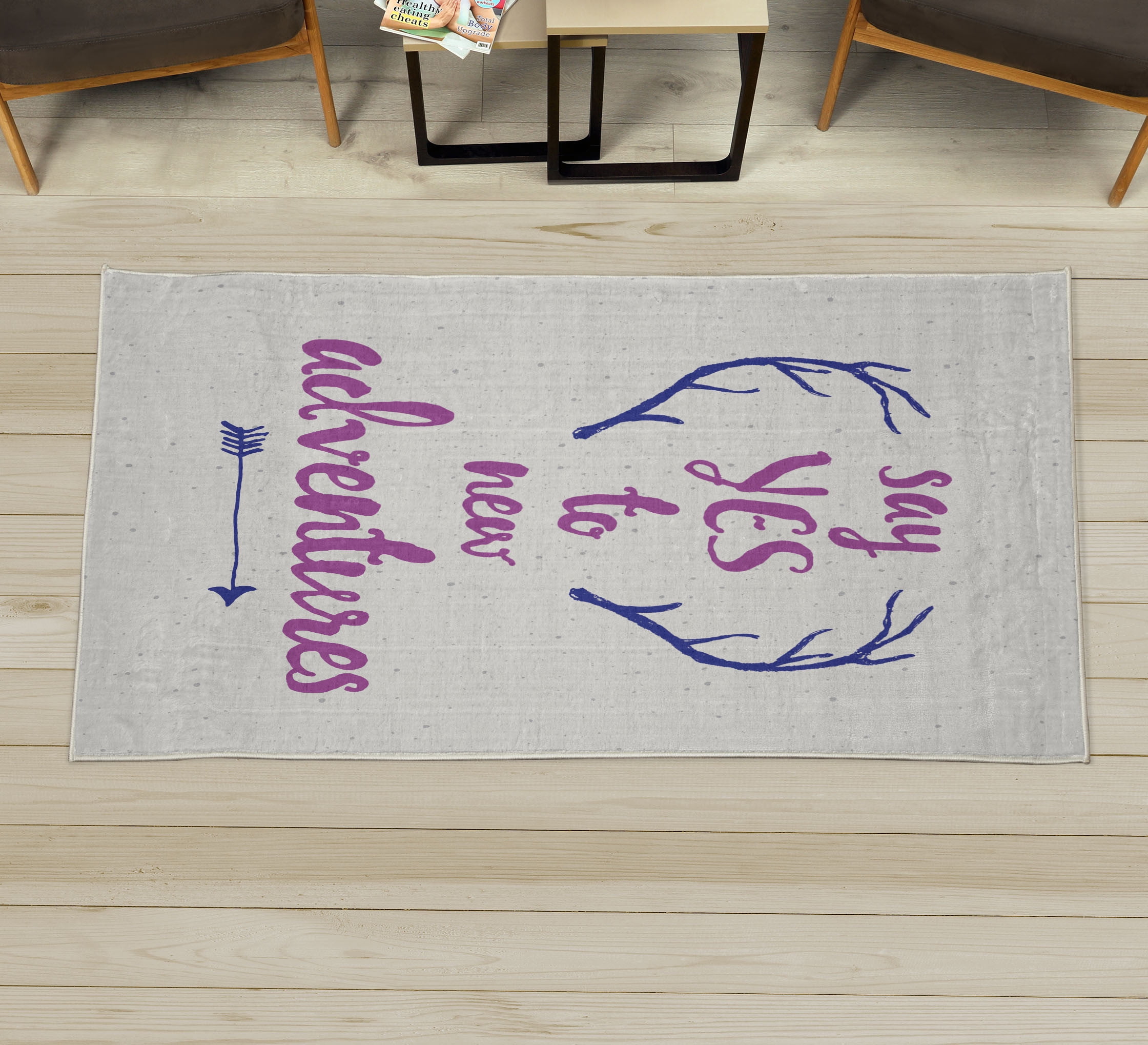 Adventure Decorative Rug, Calligraphic Words Antlers and Arrow on ...