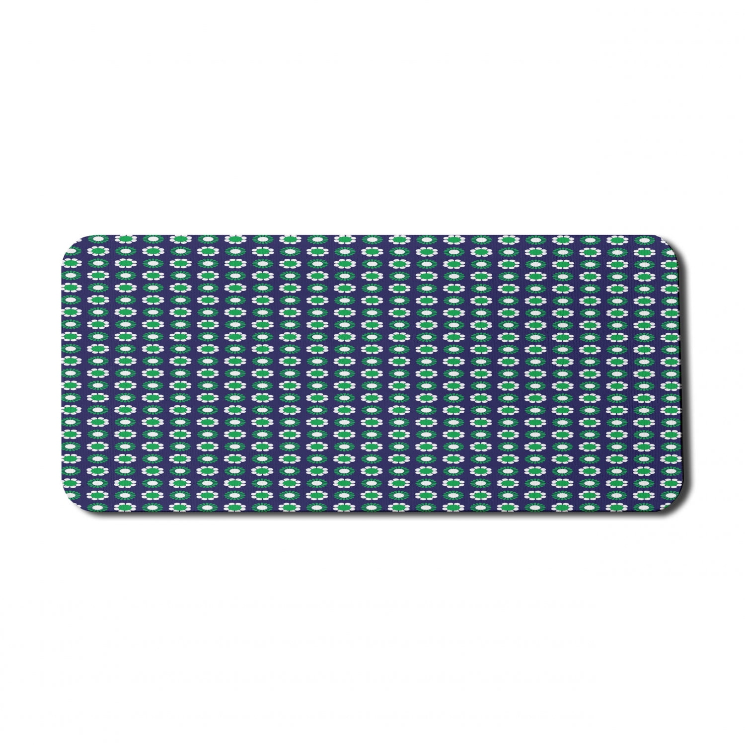 Navy Blue Computer Mouse Pad, Floral and Point Design with Green Round ...