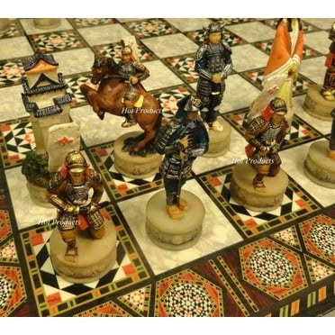 Japanese Samurai Warrior Chess Set Large 18" Cherry Burlwood Color ...