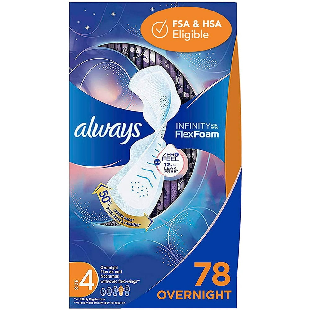 Always Infinity Feminine Pads for Women, Size 4, Overnight Absorbency ...