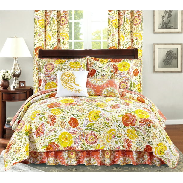 All American Collection New 6pc Printed Reversible Bedspread Set with ...