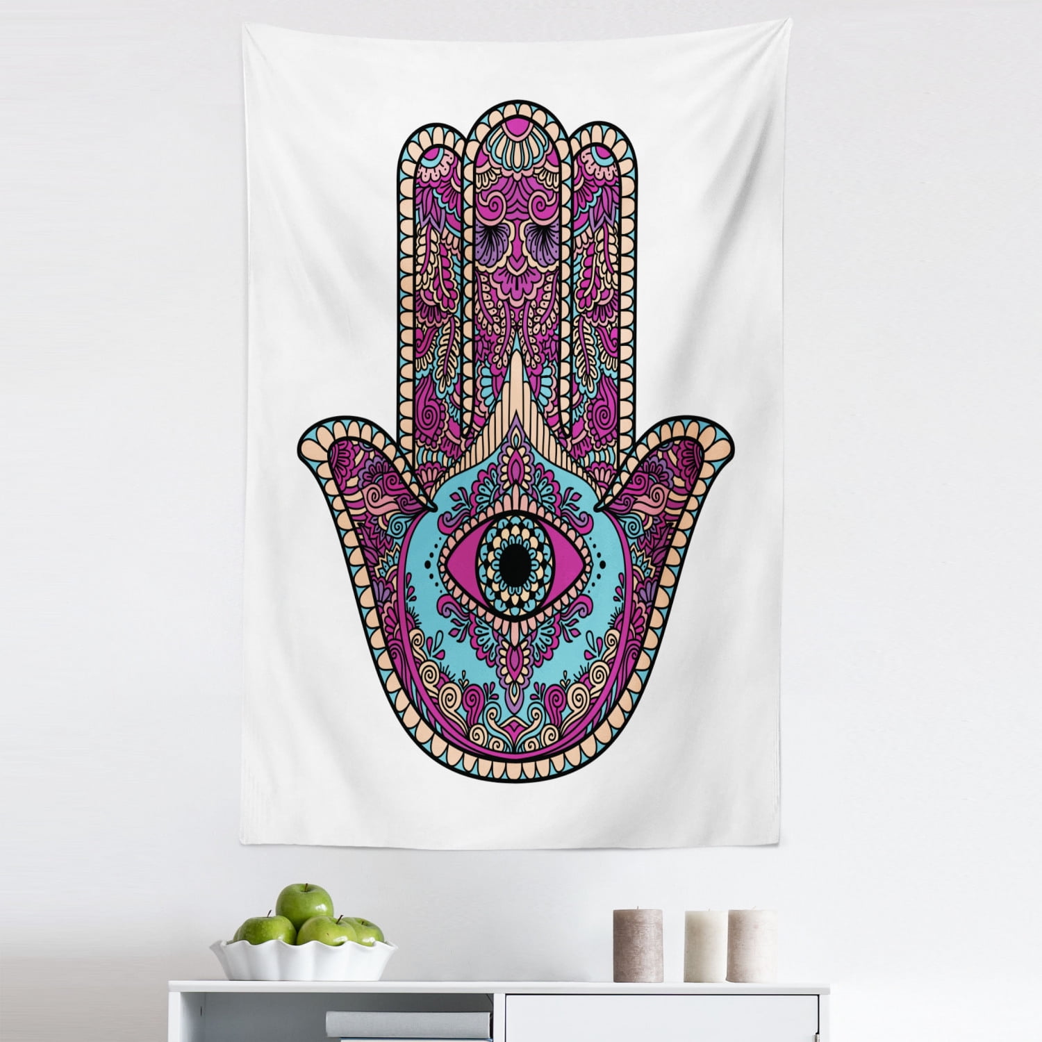 Hamsa Tapestry, Doodle Zentangle Style Bohemian Old Fashioned Floral ...