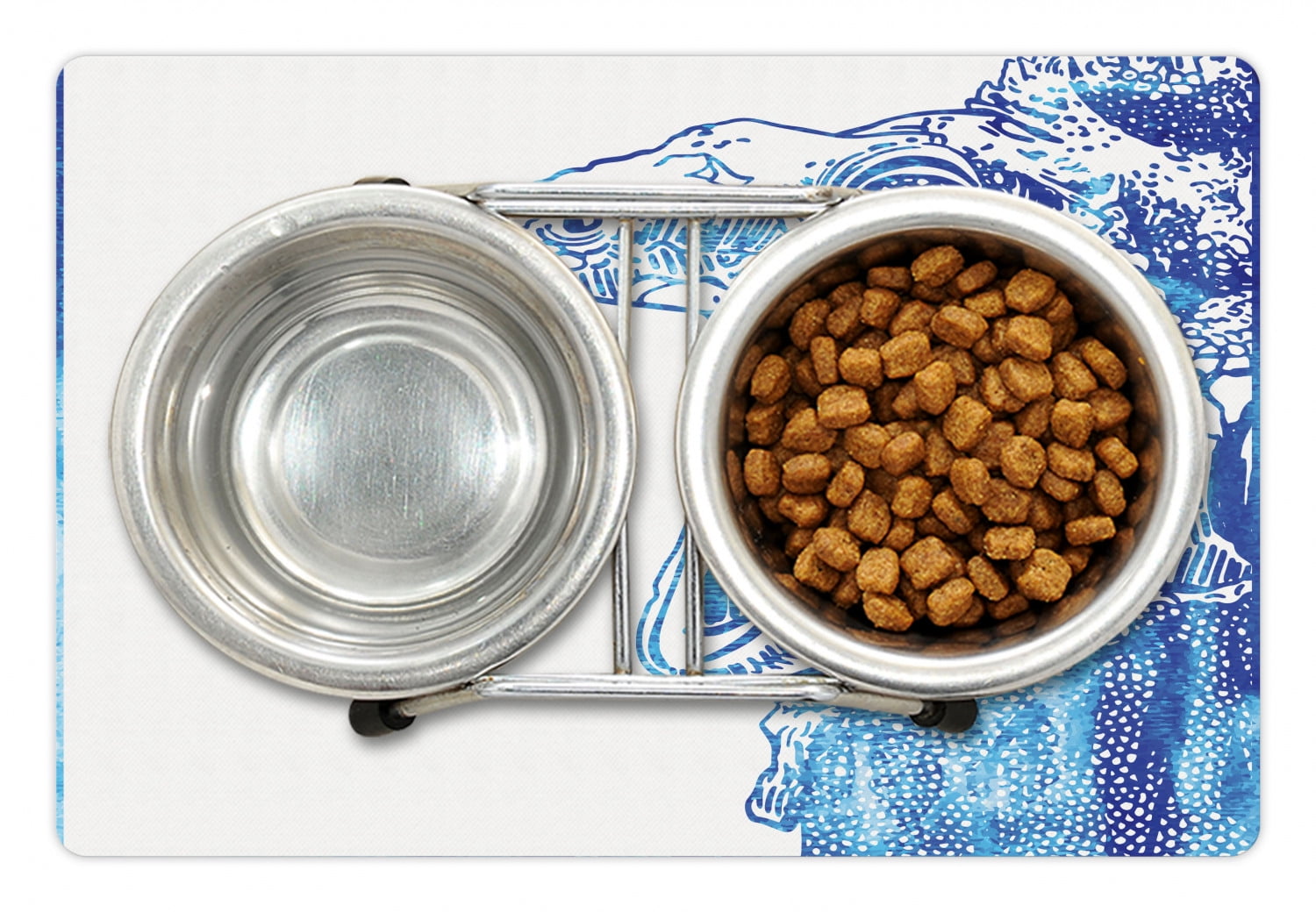 Iguana Pet Mat for Food and Water, Watercolor Style Blue Animal Drawing ...