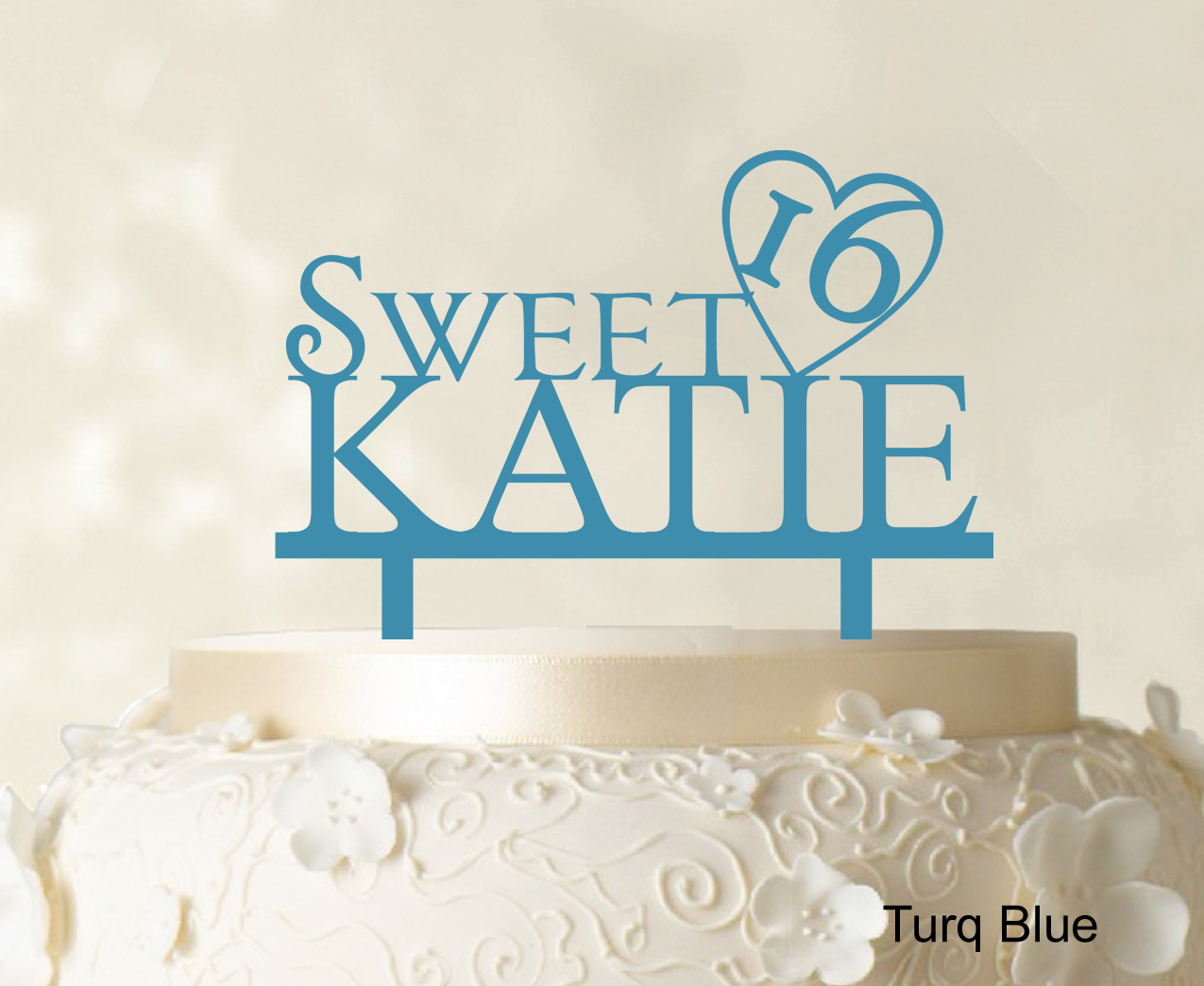 "Personalized Birthday Cake Topper Turquoise Blue Cake Topper Color ...