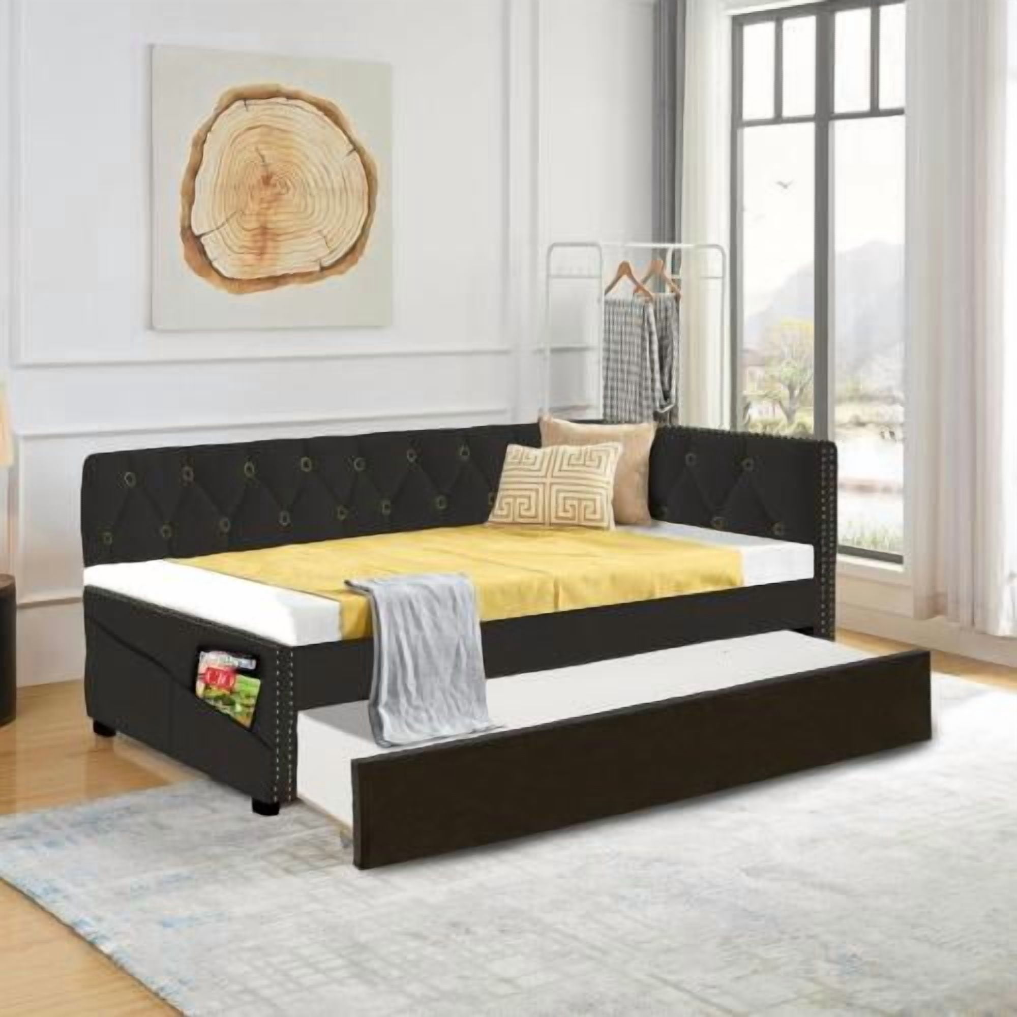 Click here for Fuluxin Black Upholstered Twin Size Daybed Bed Fra... prices